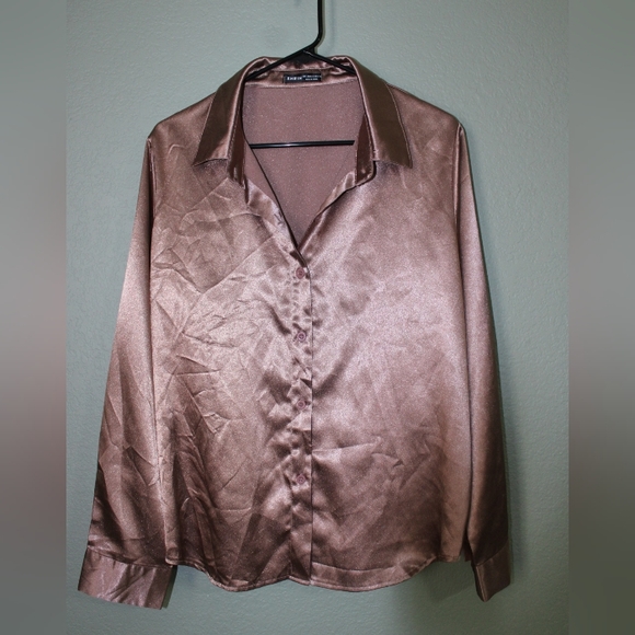 SHEIN | Tops | Satin Long Sleeve Rose Colored Blouse | Poshmark